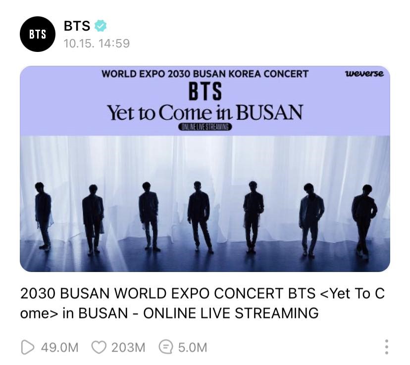 BTS làm bùng nổ mạng xã hội với concert Yet To Come In Busan