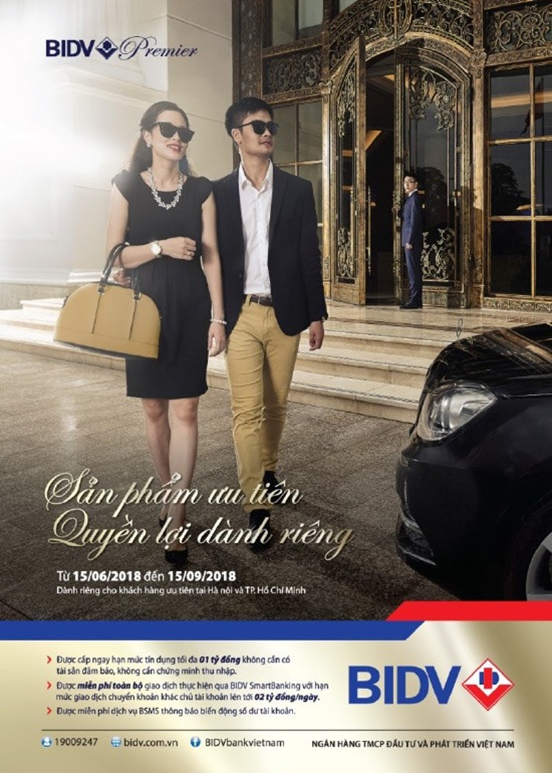 Hạn mức thấu chi 500 triệu đồng dành cho khách hàng BIDV Premier