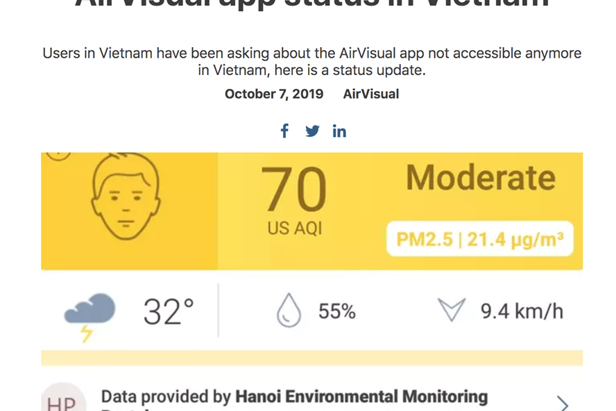 Ứng dụng AirVisual đã quay trở lại với người dùng tại Việt Nam