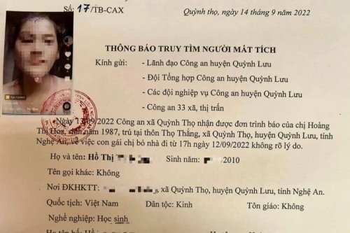 Nghệ An: Thiếu nữ 12 tuổi mất tích bí ẩn cùng với bạn gái