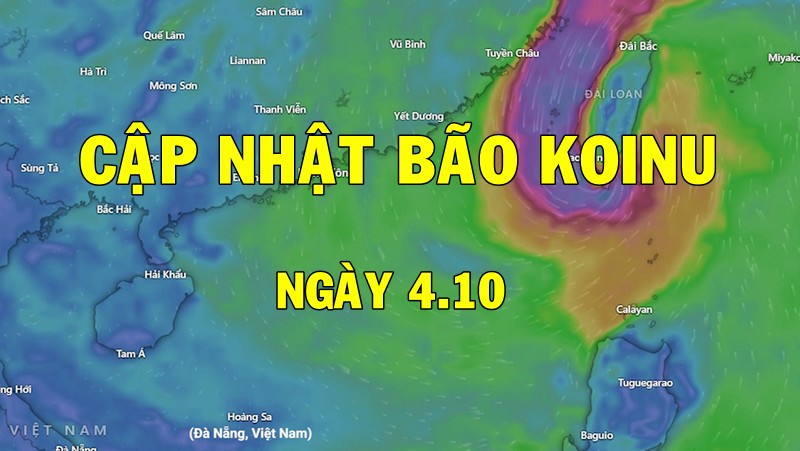 Dự báo mới nhất hướng di chuyển của bão Koinu ngày 4.10