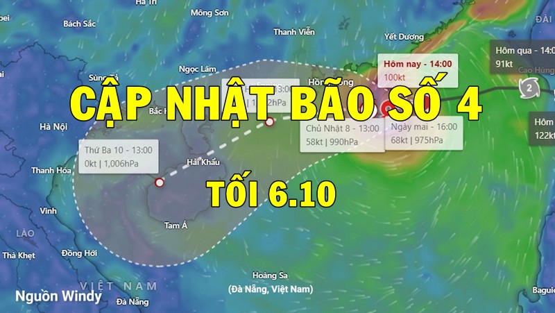 Dự báo mới nhất hướng di chuyển của bão số 4 Koinu tối 6.10