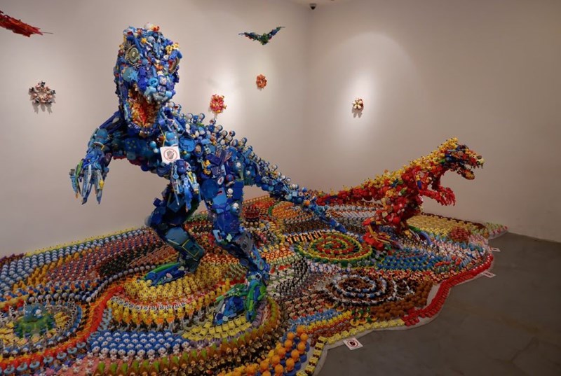 A world of dragons comes alive from plastic waste in the heart of Hanoi