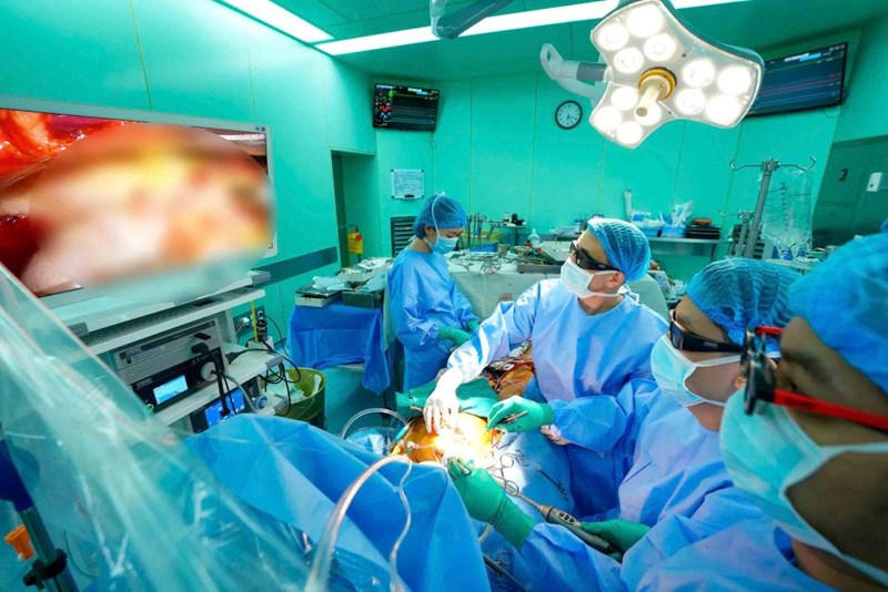 3D endoscopic surgery to replace the heart valve and bridge the ...